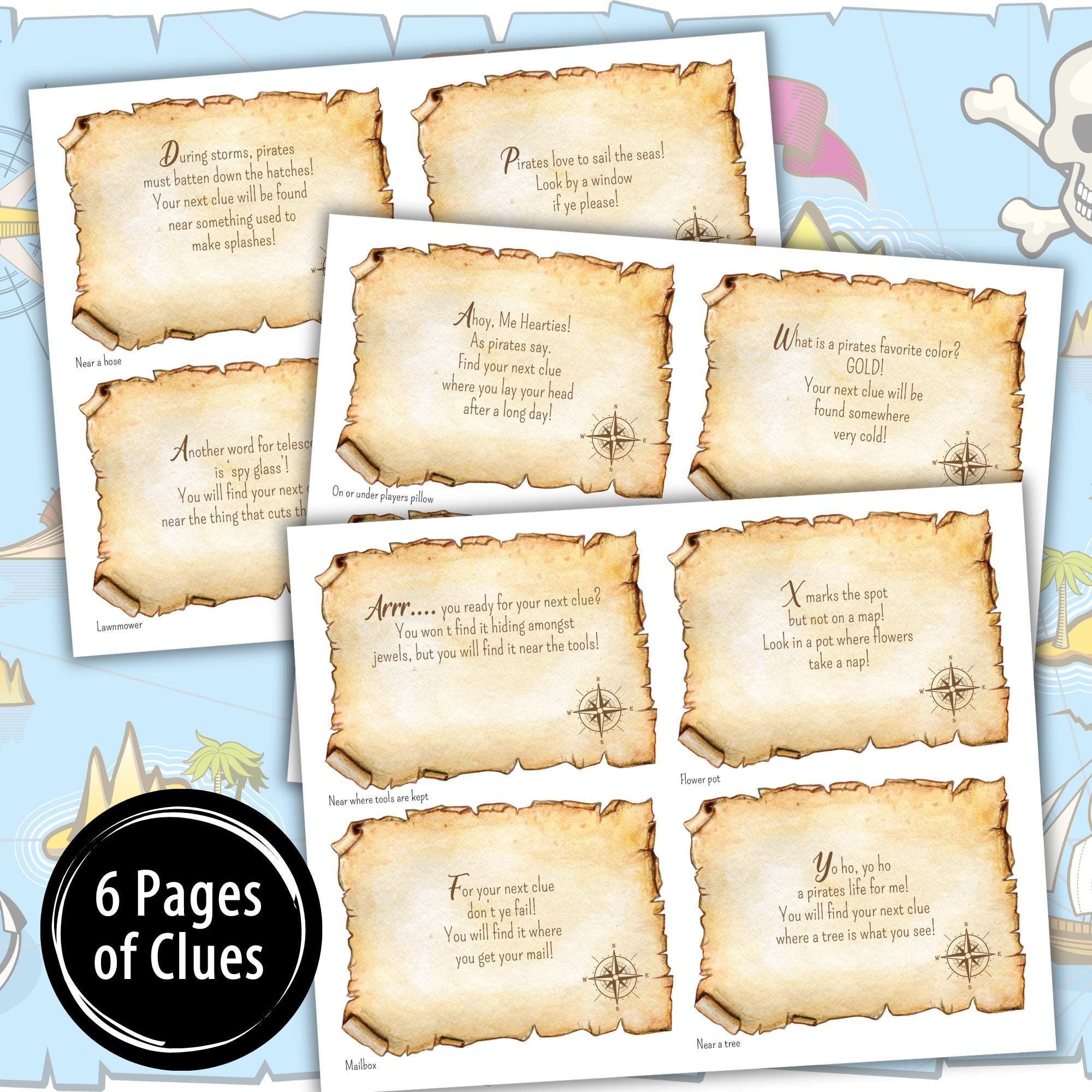 Indoor and Outdoor Printable Pirate Adventure Themed Treasure Hunt for ...