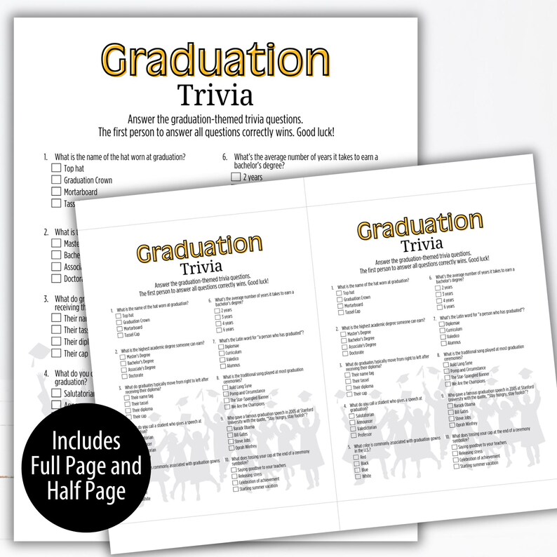 Editable Graduation Trivia Game Printable Grad Party Activity Fun Quiz ...