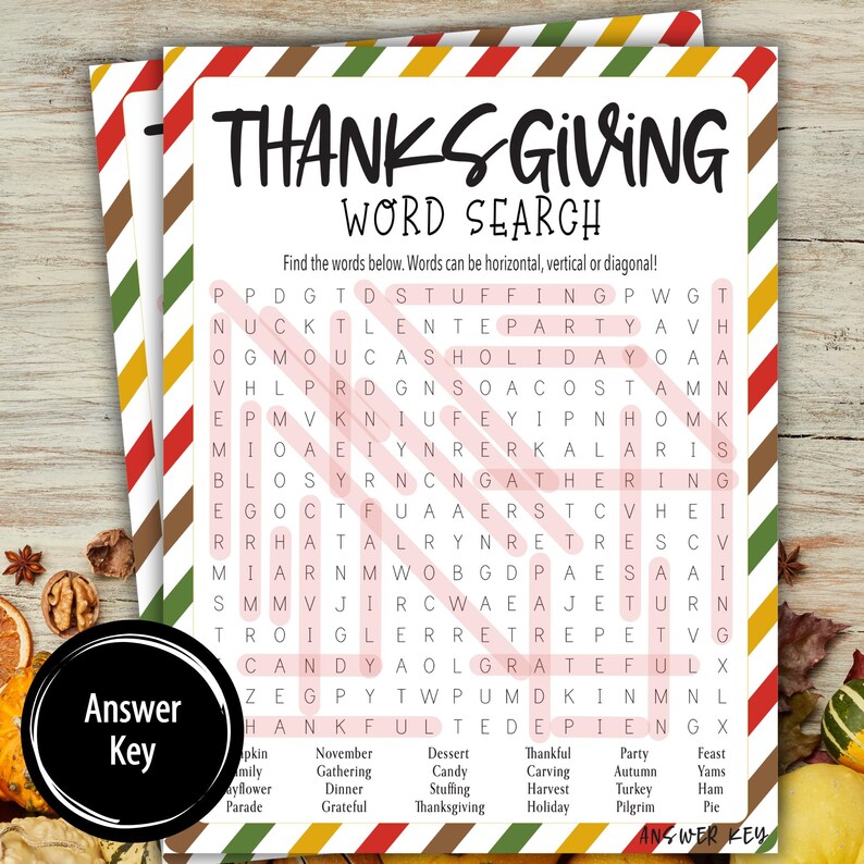 Thanksgiving Word Search With Border | Holiday Seek and Find Word Game ...