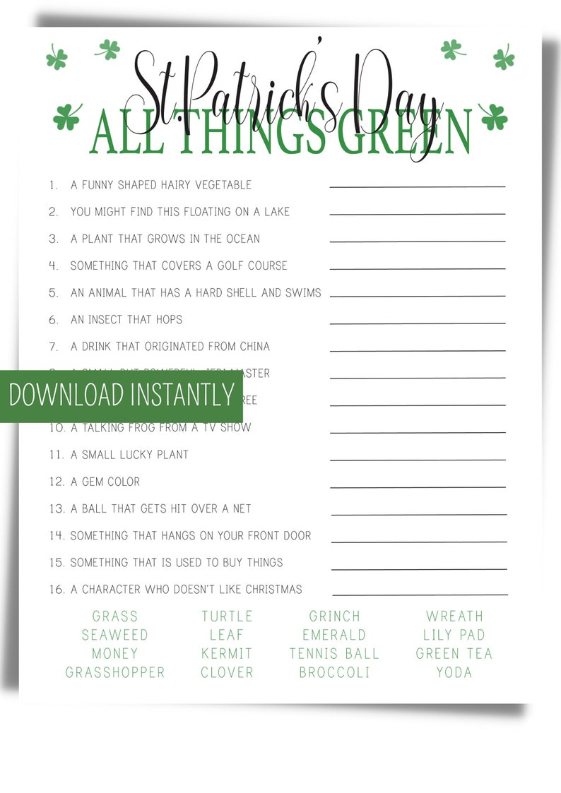 St Patricks Day Printable Games All Things Green Printable - Etsy