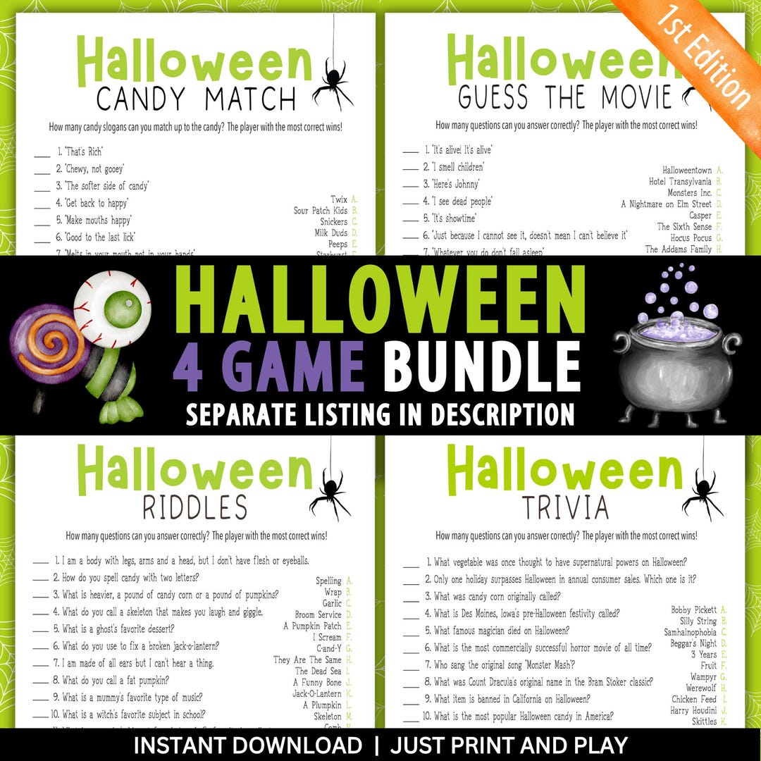 Halloween Printable Game Bundle | Halloween Riddles | Guess the ...