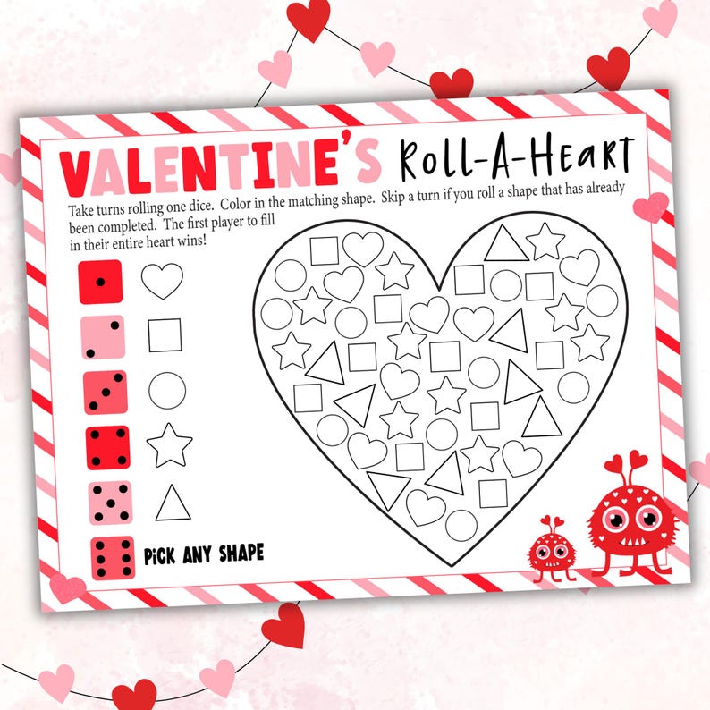 Fun Printable Valentine Roll a Dice Game for All Ages | Valentine ...