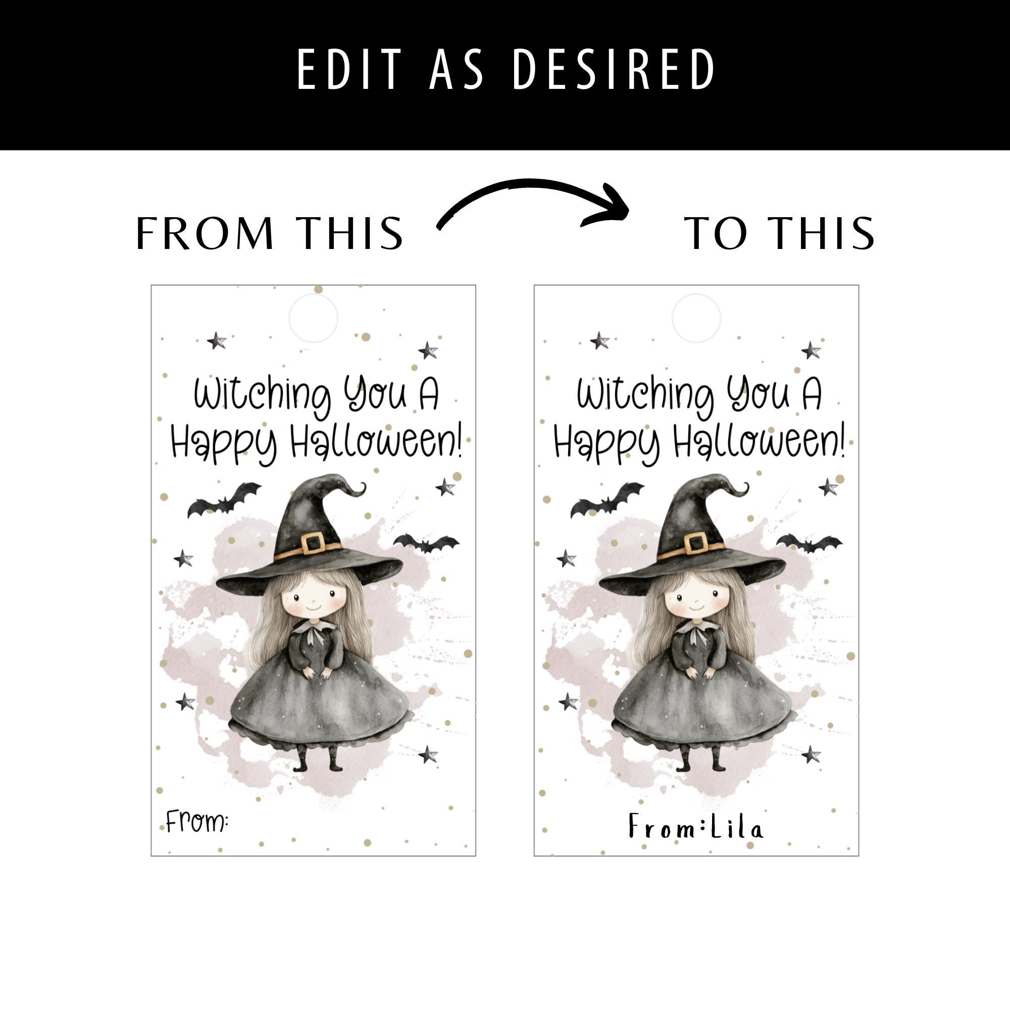 Halloween Witch Treat Gift Tags Printable | Treat Bag Tags | Editable ...