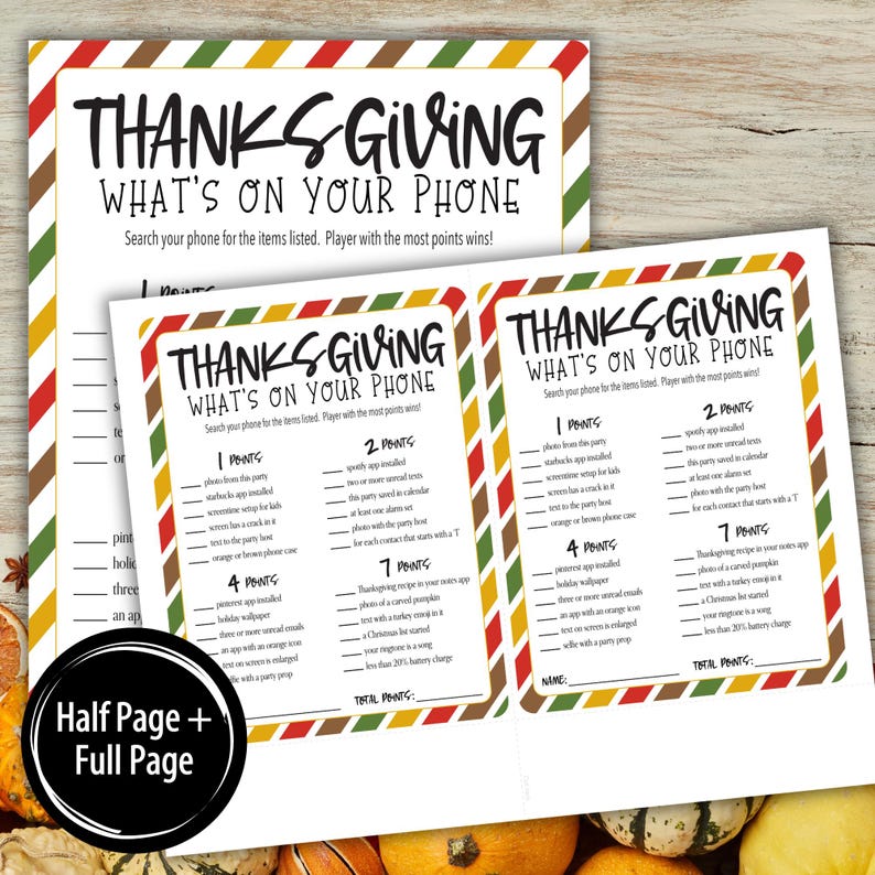 Thanksgiving Whats on Your Phone Game With Border | Thanksgiving ...