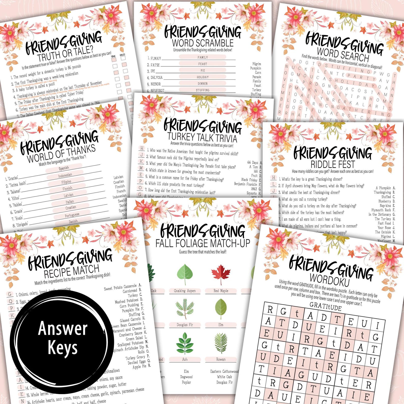 Friendsgiving Printable Game Bundle | Friendsgiving Printable Games ...