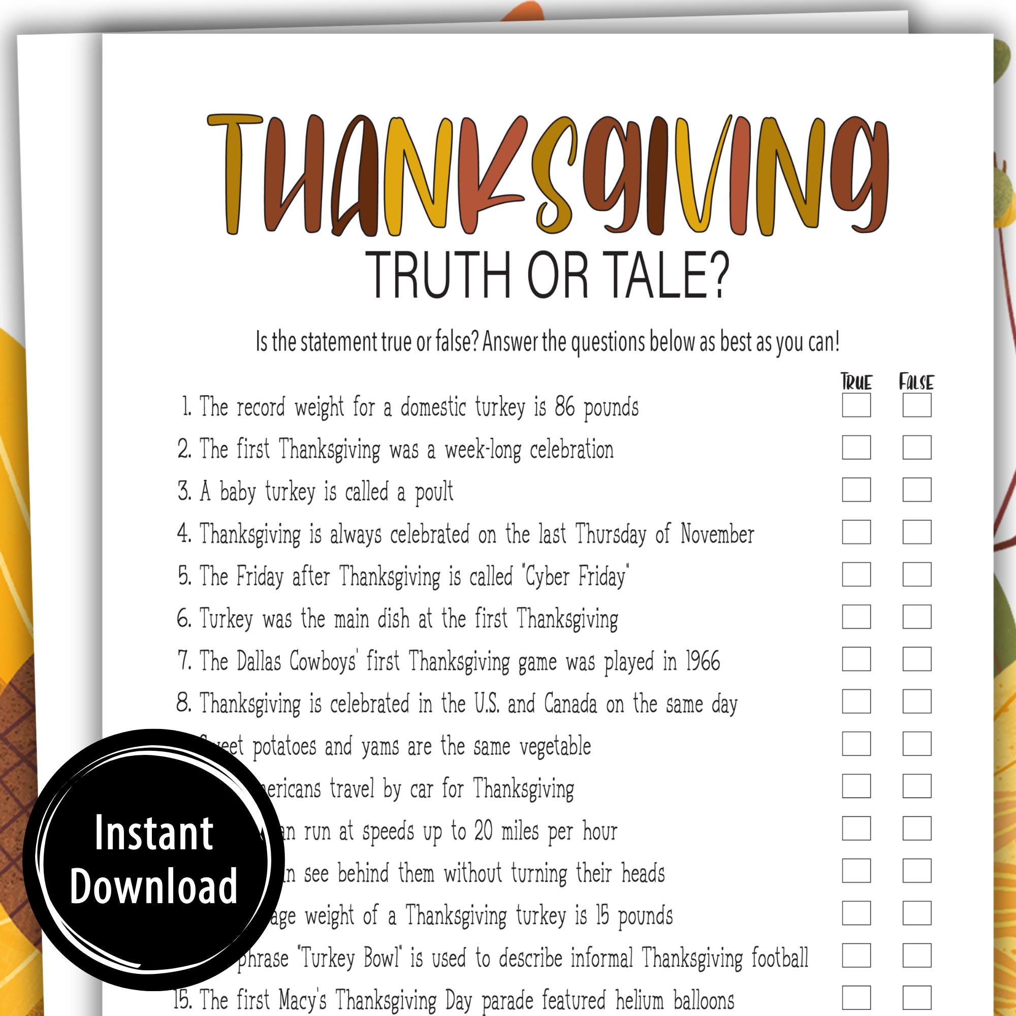 Thanksgiving True or False Questions | Thanksgiving Game Night ...