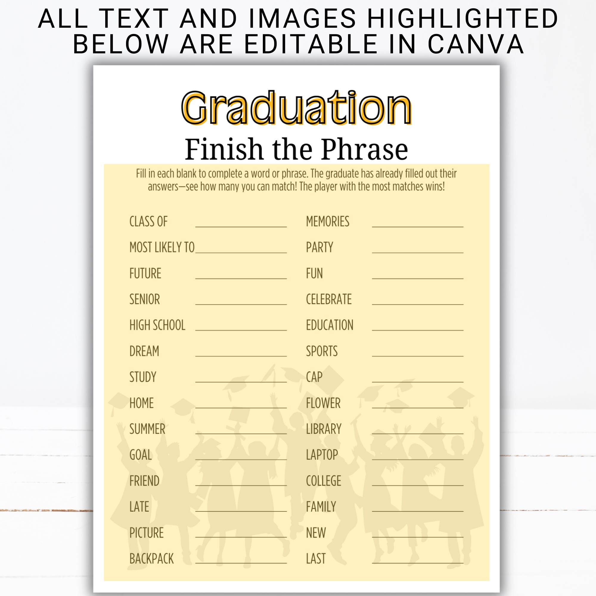 Editable Graduation Finish the Phrase Game Printable Grad Party ...