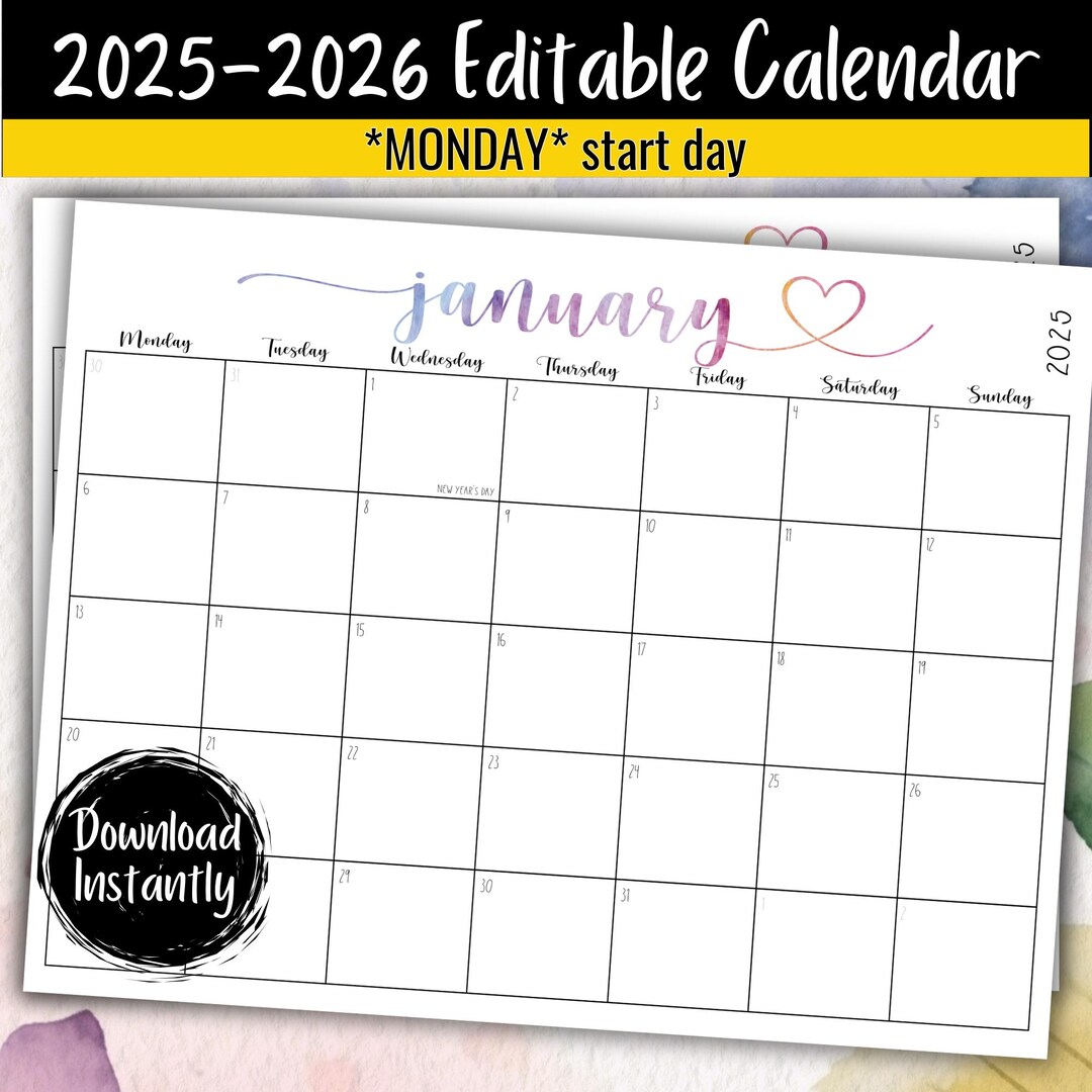 2025-2026 Printable Calendar Template Editable | Family Organizer ...
