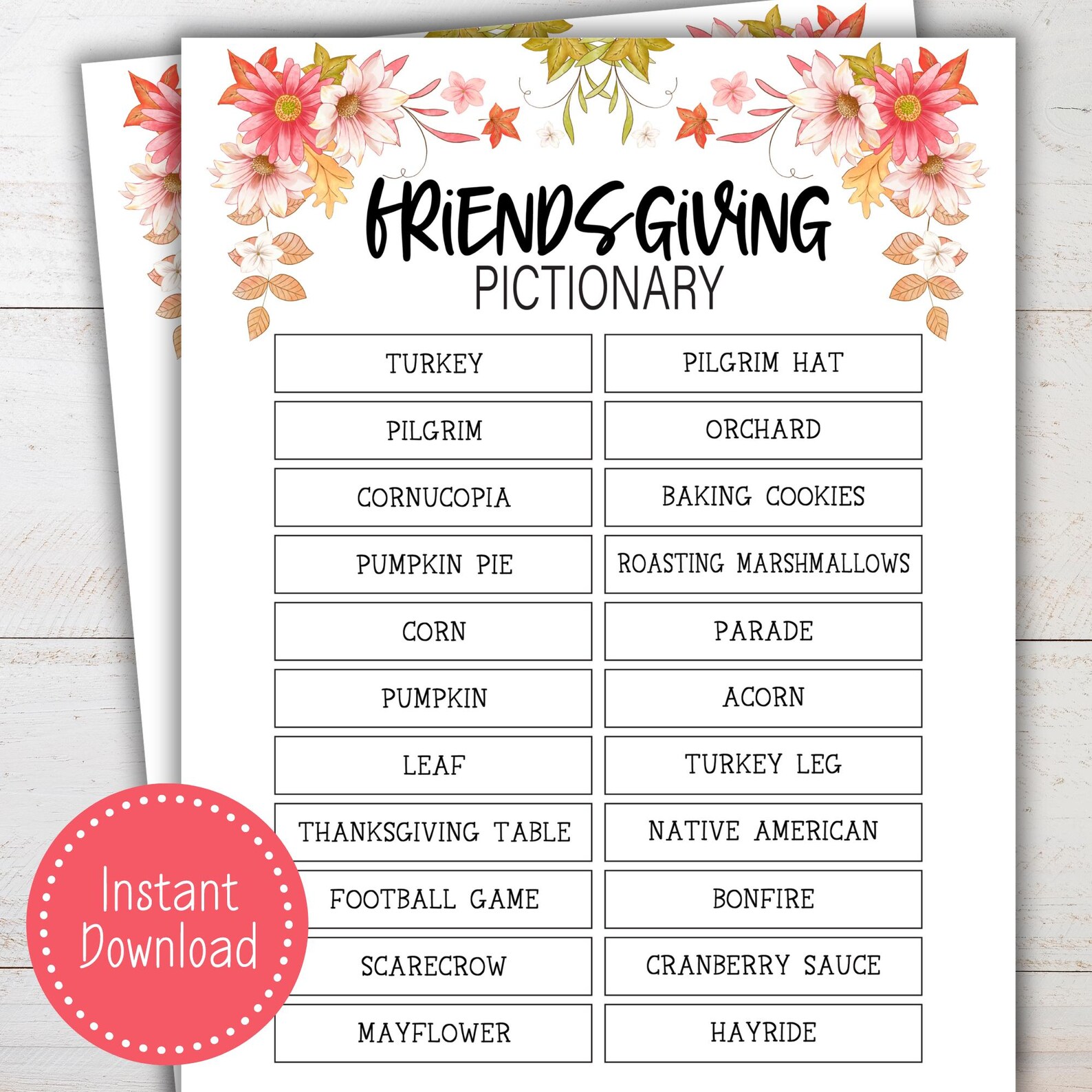 Friendsgiving Pictionary Game | Friendsgiving Office Party Game ...