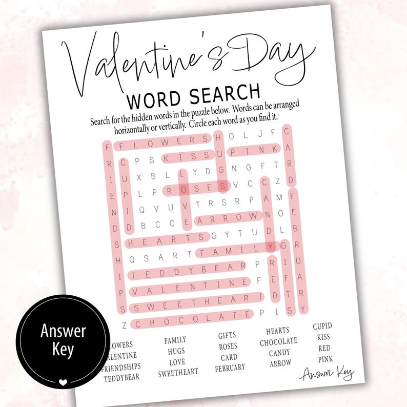 Fun Printable Valentine Themed Word Search for Kids Adults and Couples ...