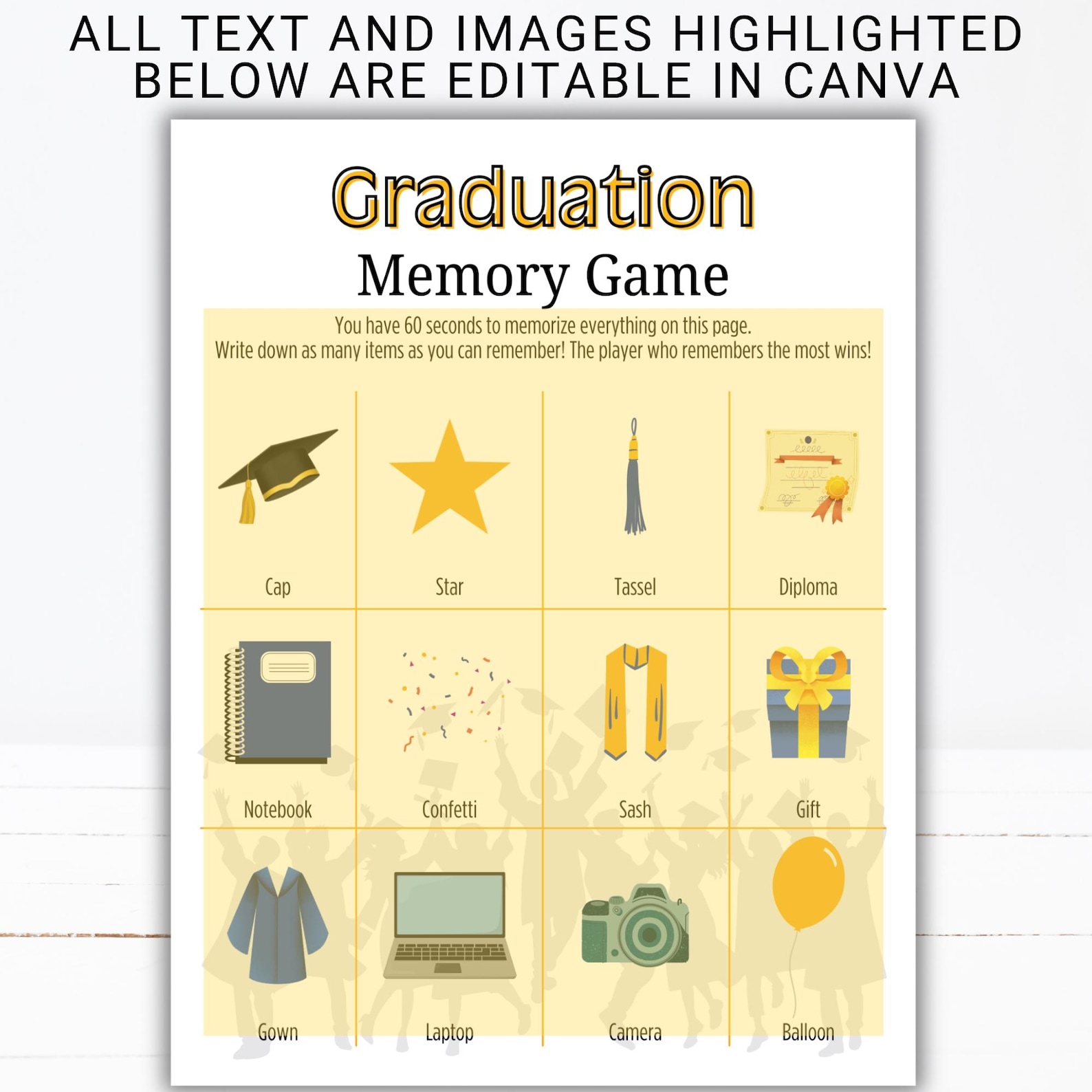 Editable in Canva Graduation Memory Game Printable Grad Party Activity ...
