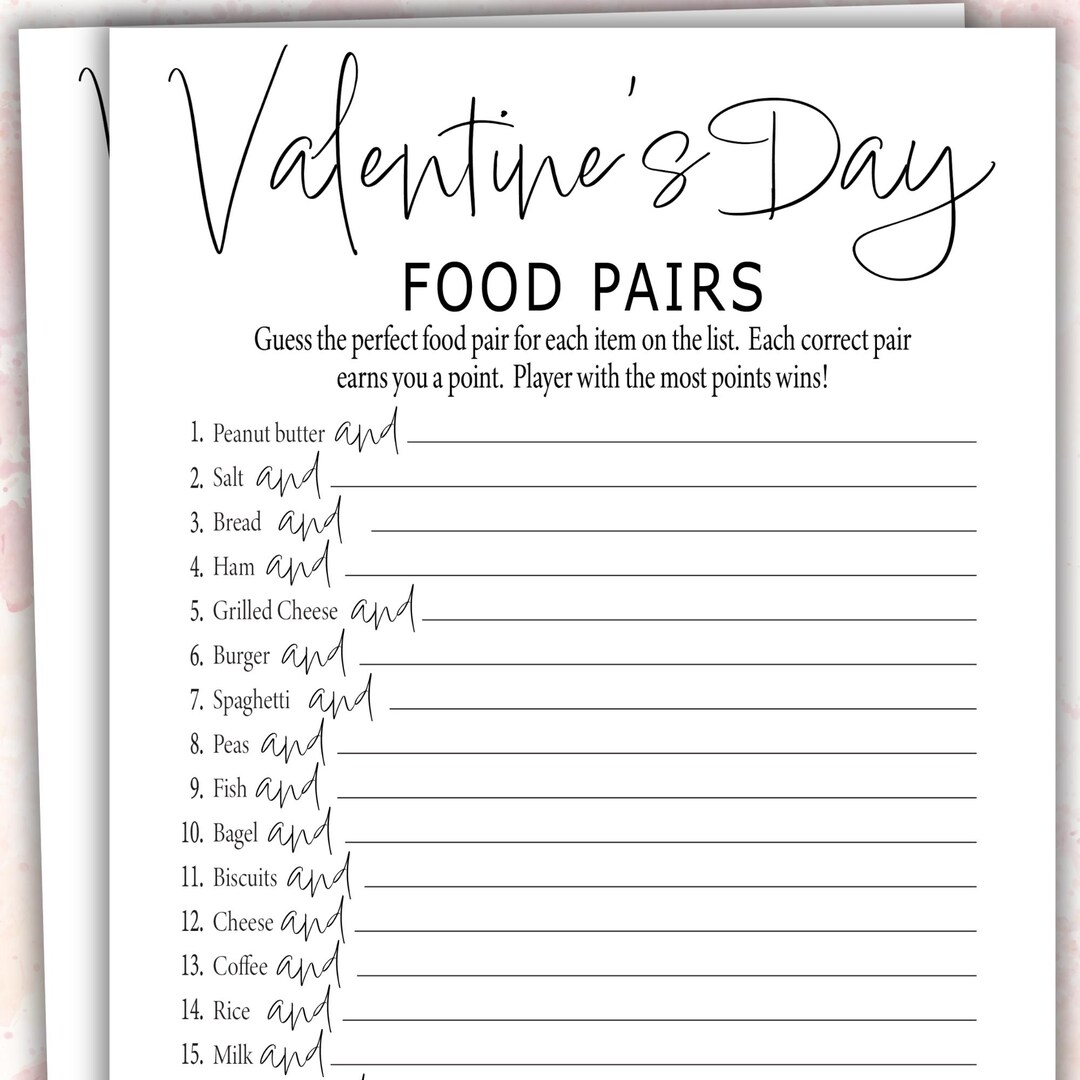 Valentines Day Food Pairs Game | Black and White Food Match Game ...