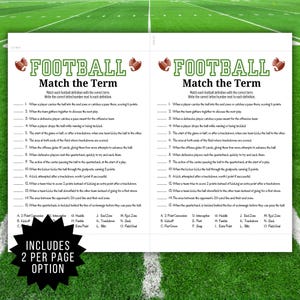 Printable Football Match the Term Game Football Party Activity Football ...