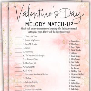 Valentines Printable Match the Love Song With the Artist Game ...