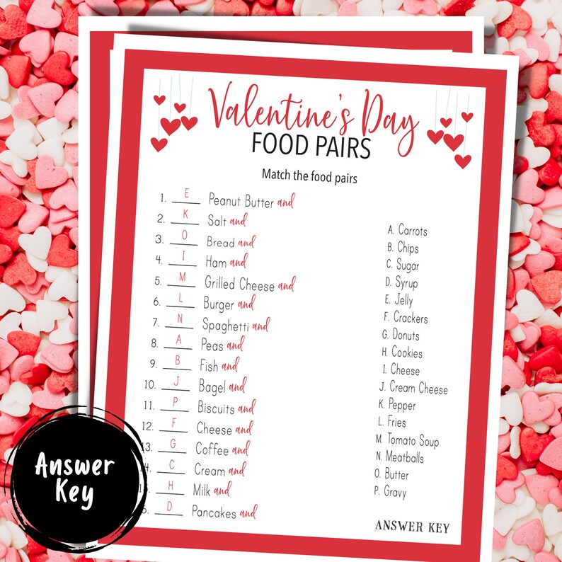 Valentines Food Pairs Matching Game | Valentines Party Games | Holiday ...