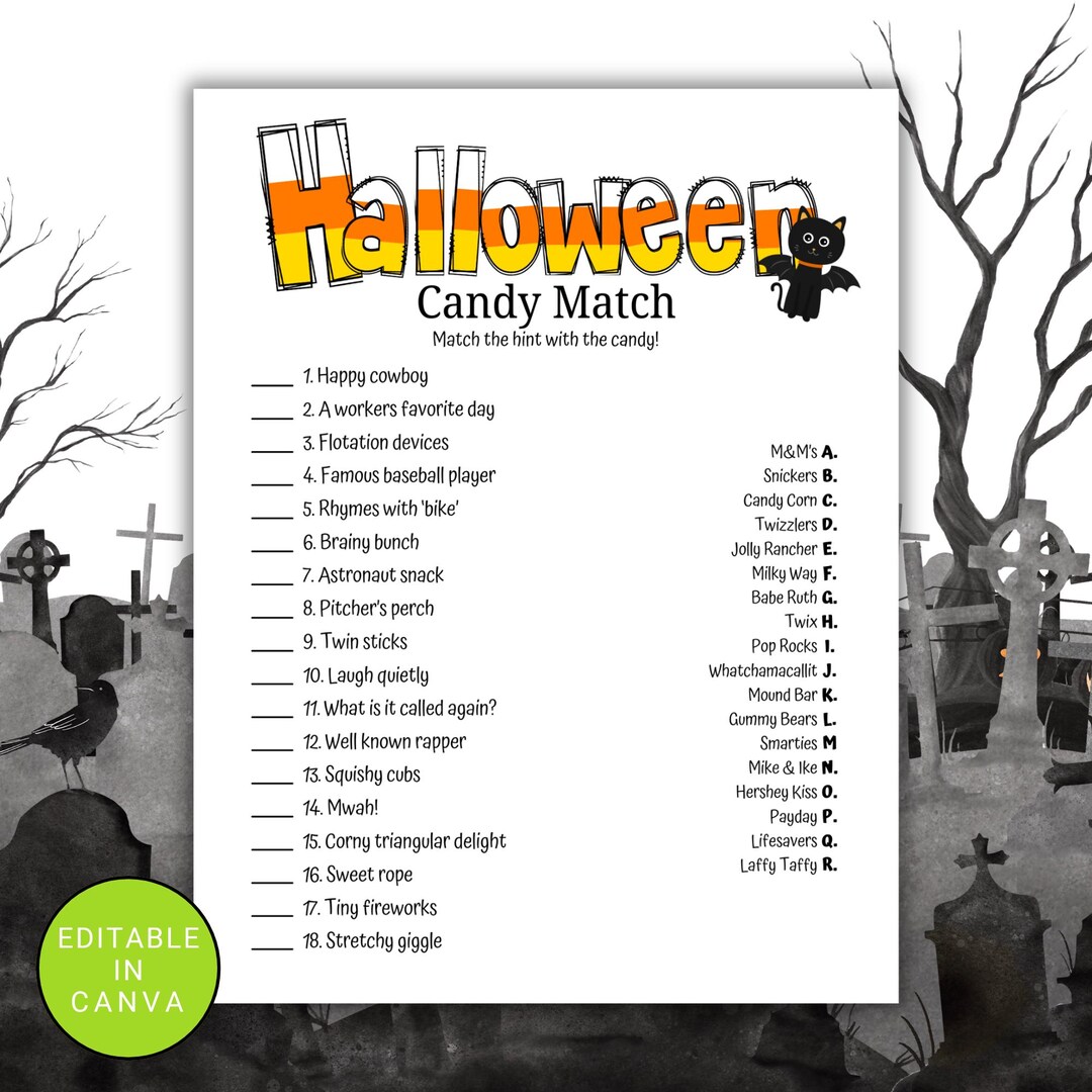 Editable Printable Halloween Candy Match Game | Match the Candy Slogan ...