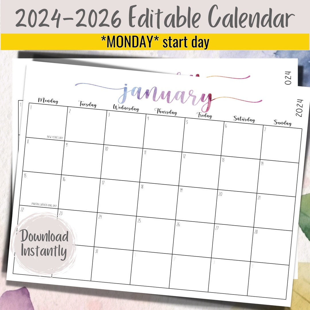 2024-2026 Printable Calendar Template Editable | Family Organizer ...