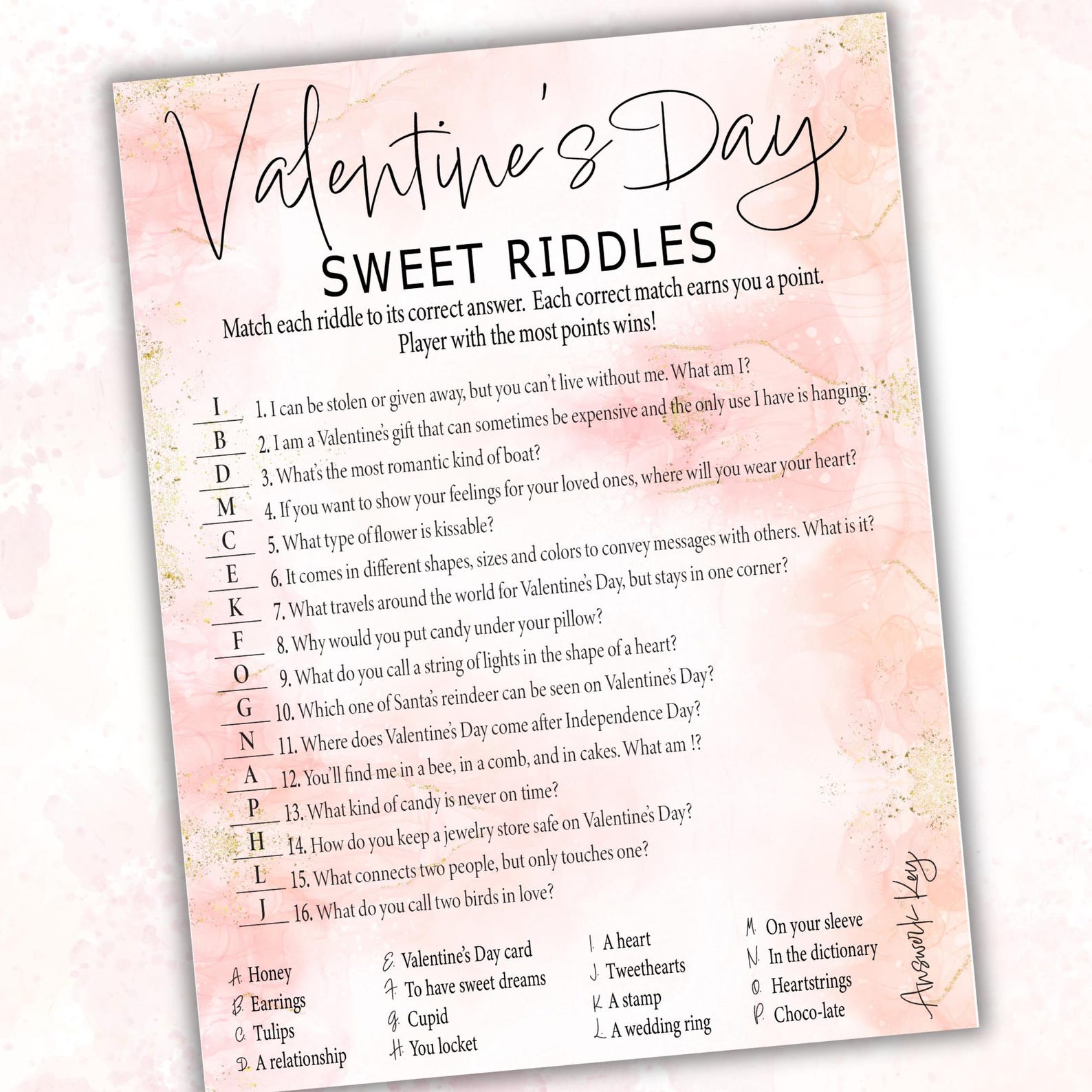 Fun Printable Valentines Riddles | Valentines Party Instant Download ...