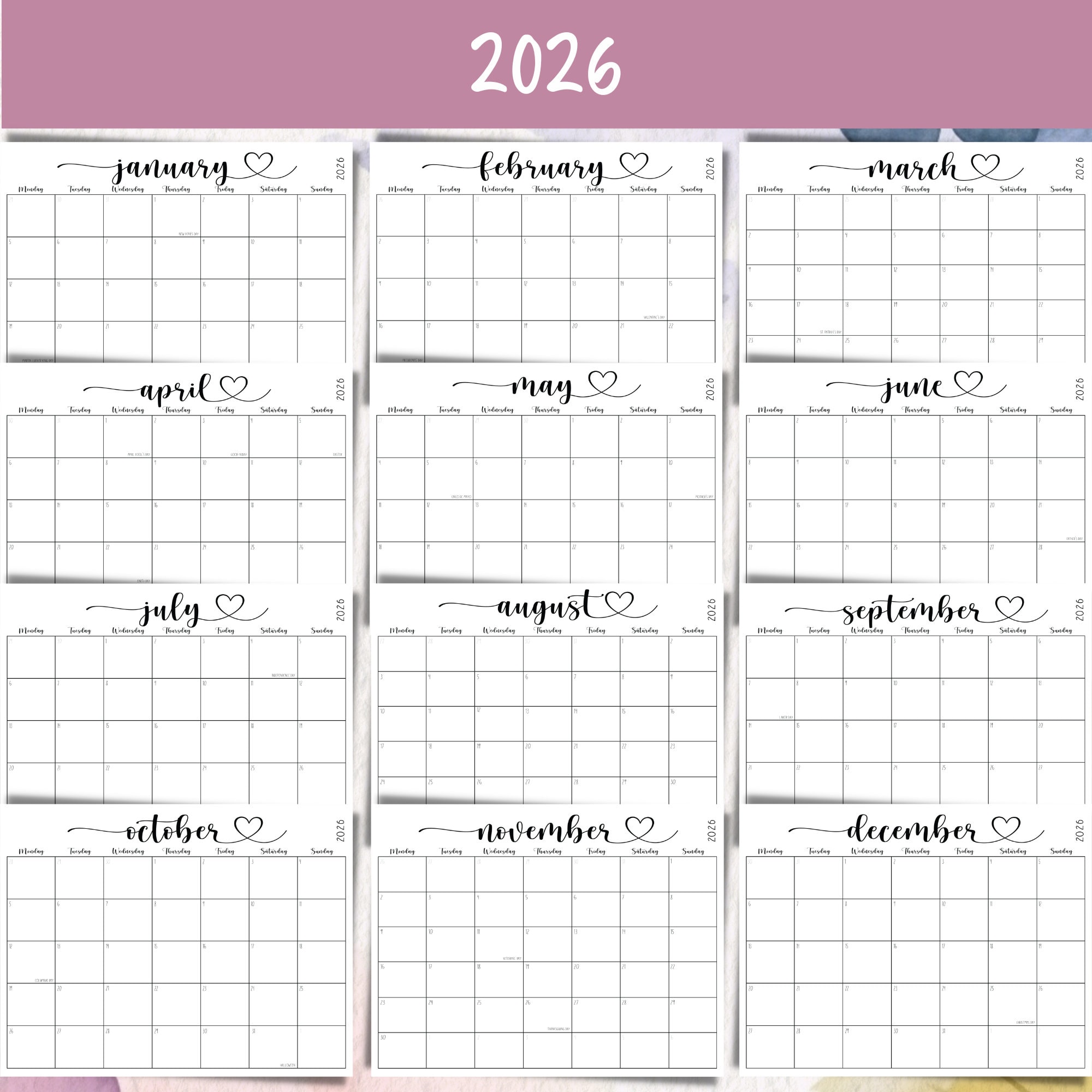 2024-2026 Printable Calendar Template Editable Family Organizer Monthly ...