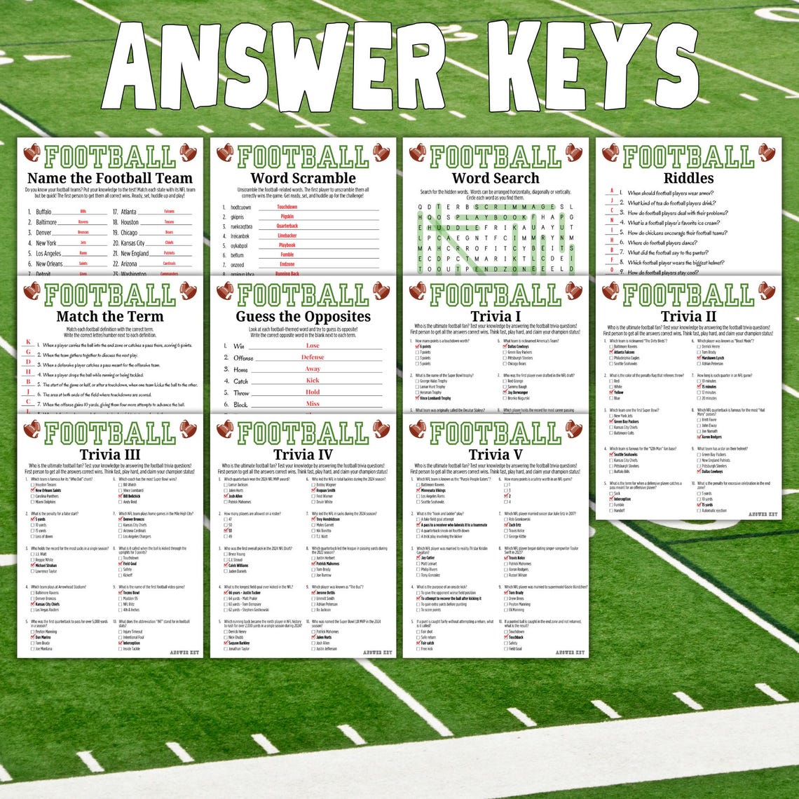Printable Football Game Bundle Football Party Activities Football ...