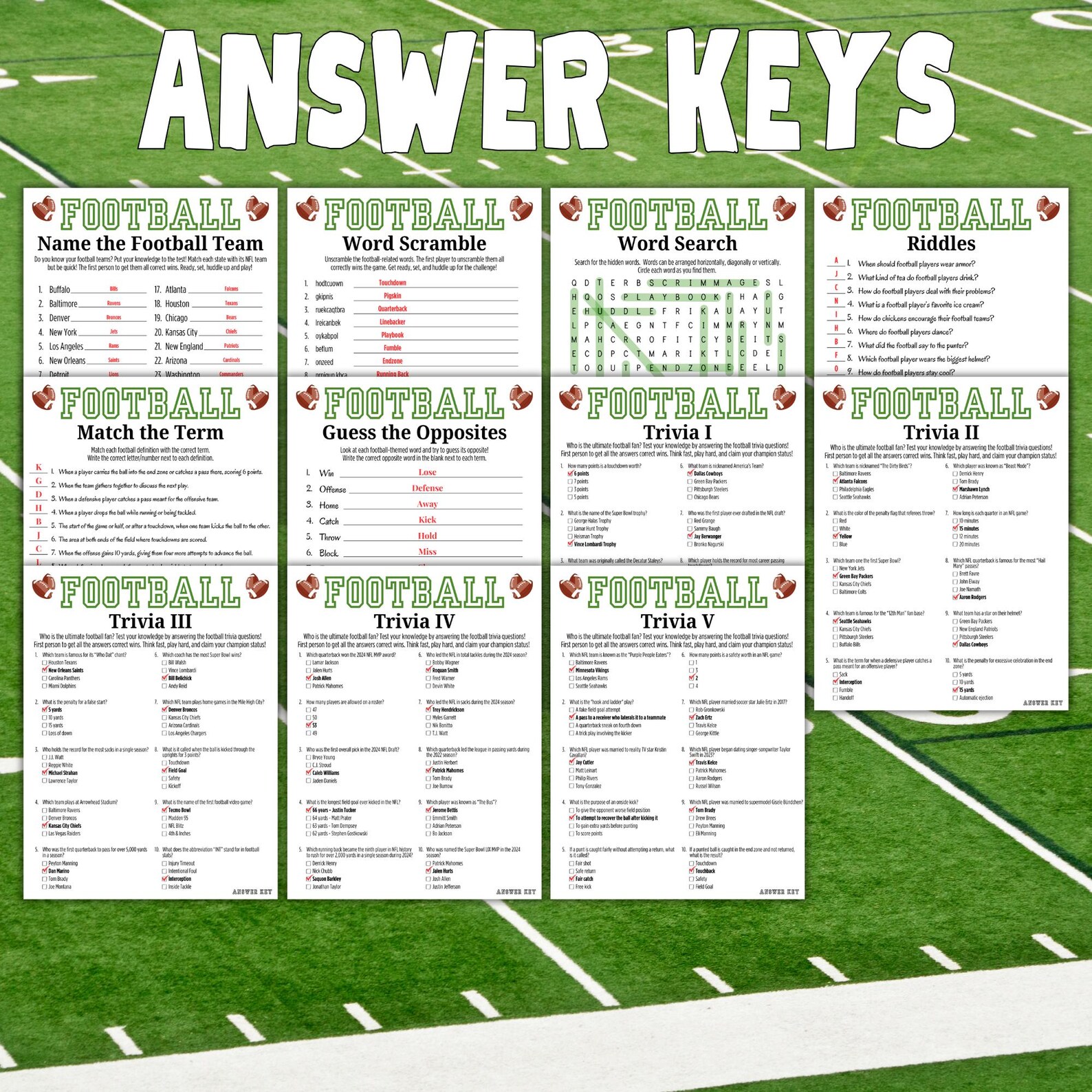 Printable Football Game Bundle Football Party Activities Football ...