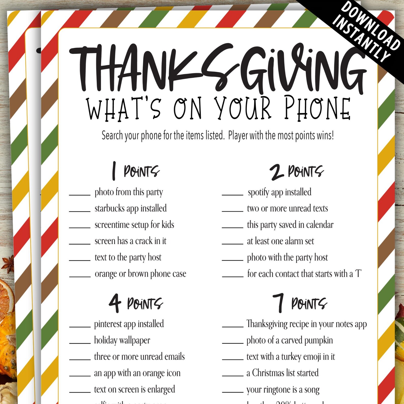 Thanksgiving Whats on Your Phone Game With Border | Thanksgiving ...