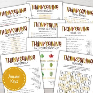 Thanksgiving Printable Game Bundle | Thanksgiving Printable Games ...