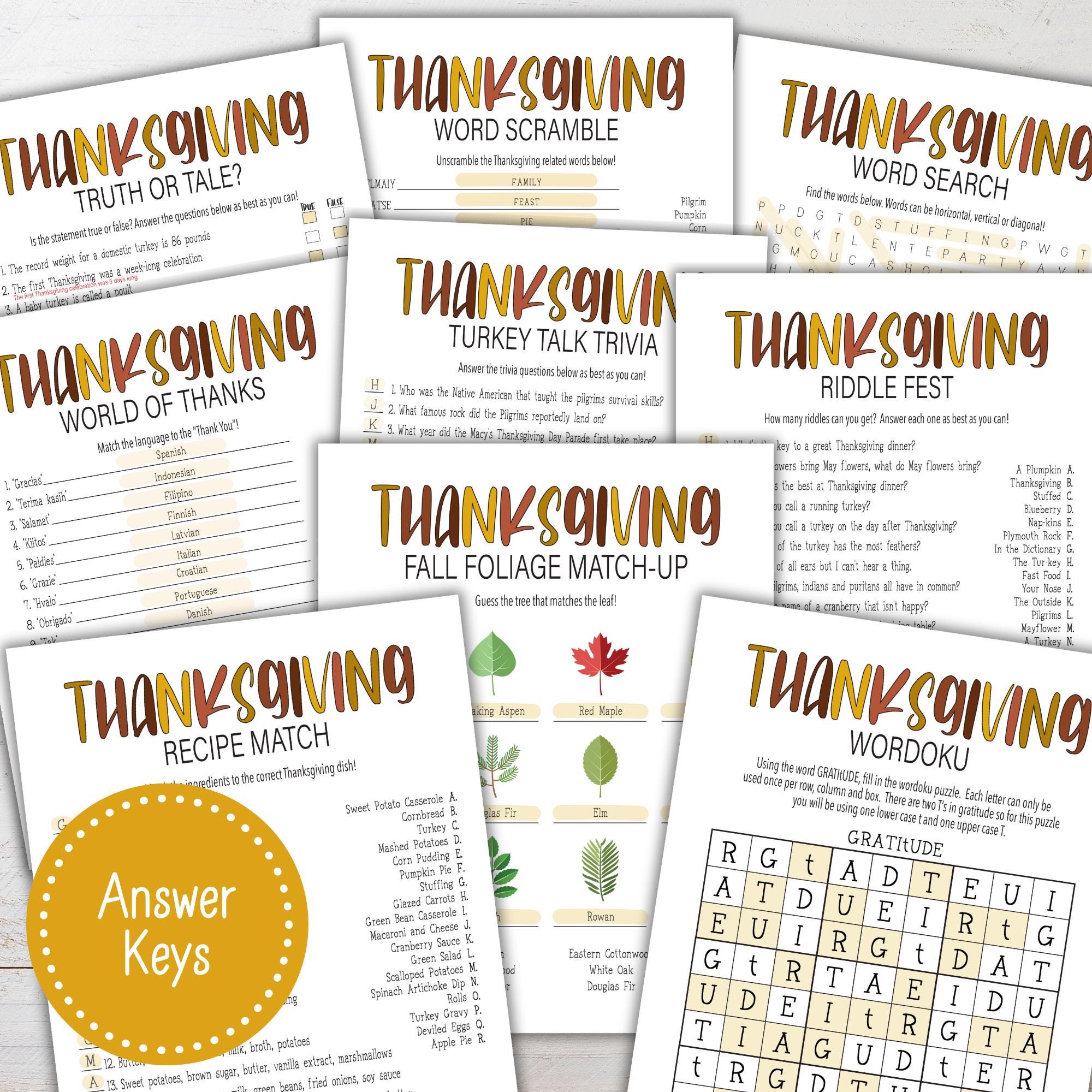 Thanksgiving Printable Game Bundle | Thanksgiving Printable Games ...