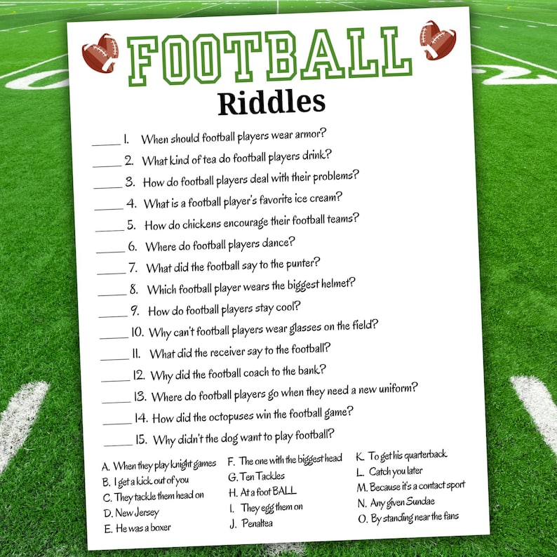 Printable Football Riddles | Football Party Fun Riddles Game | Football ...