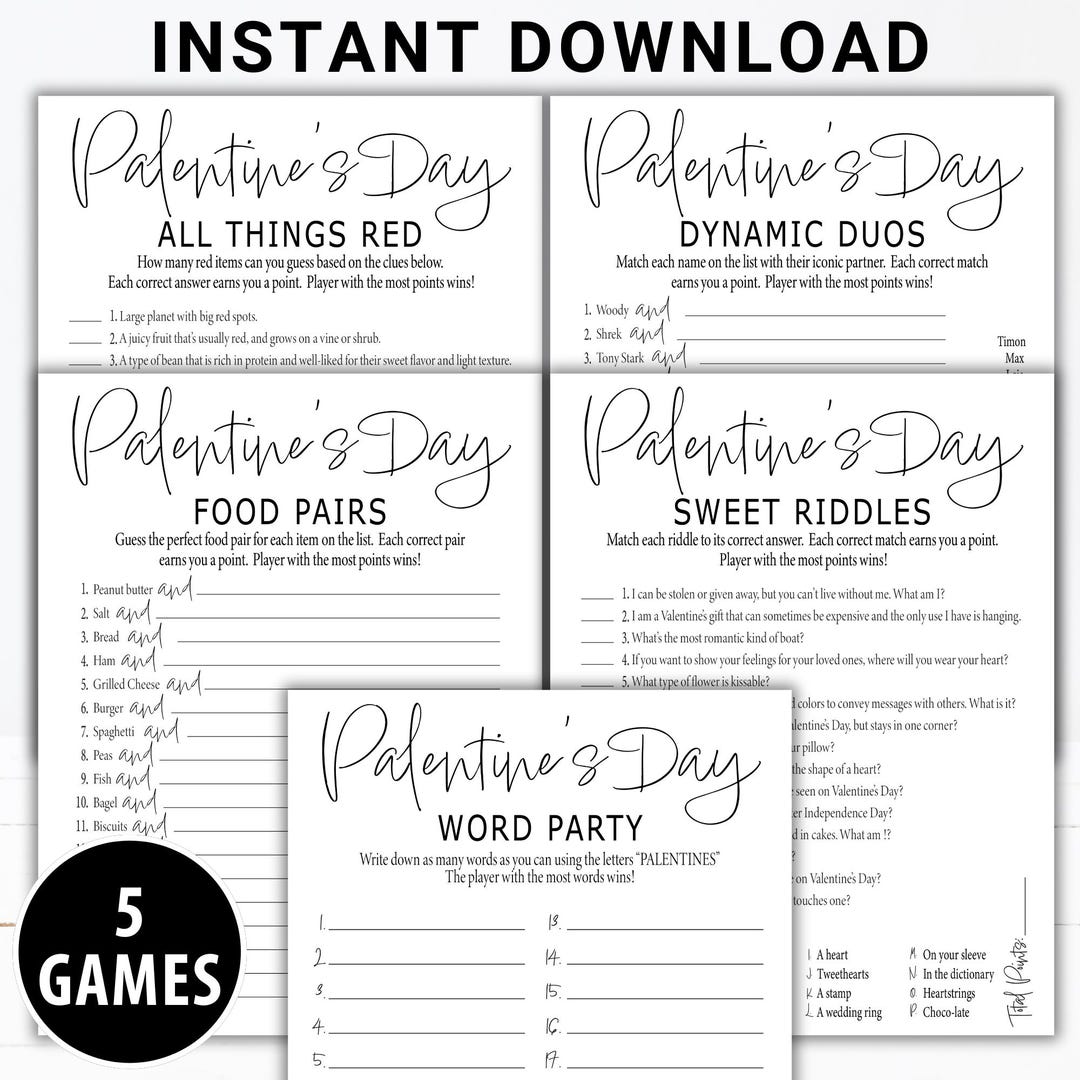Palentine’s Day Printable Games for Friends | Valentine Party Game ...