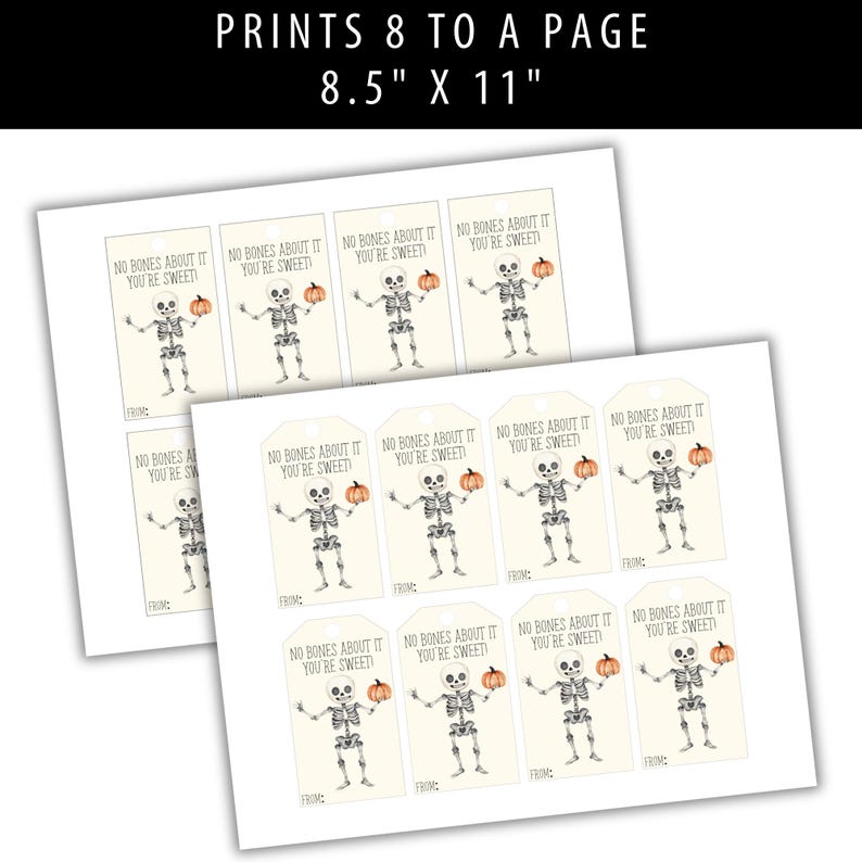 Halloween Skeleton Gift Tags Printable | Treat Bag Tags | Editable ...