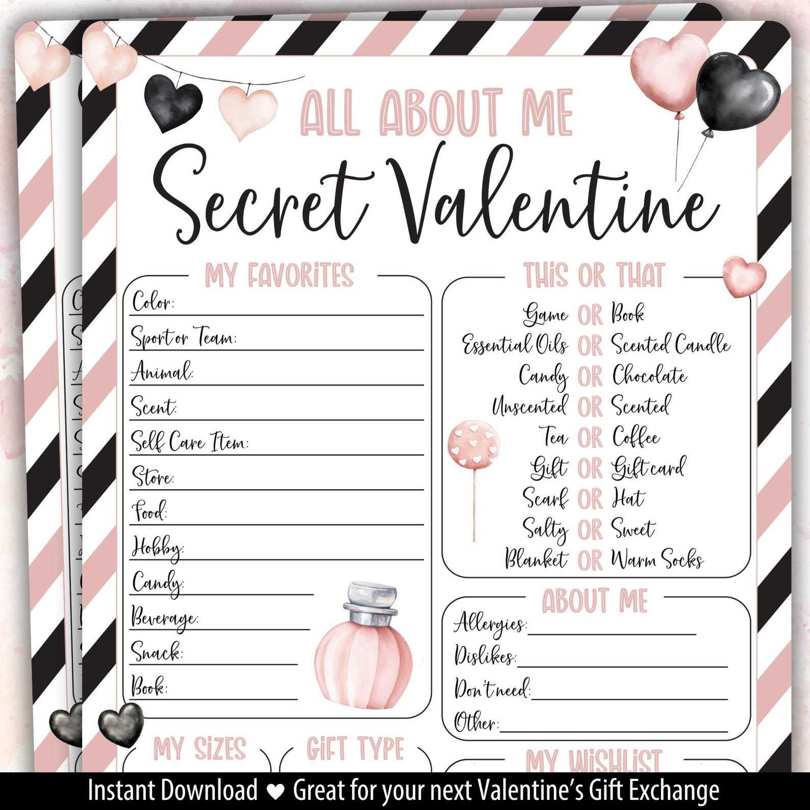 Secret Valentine Questionnaire Form | Secret Valentine Gift Exchange ...