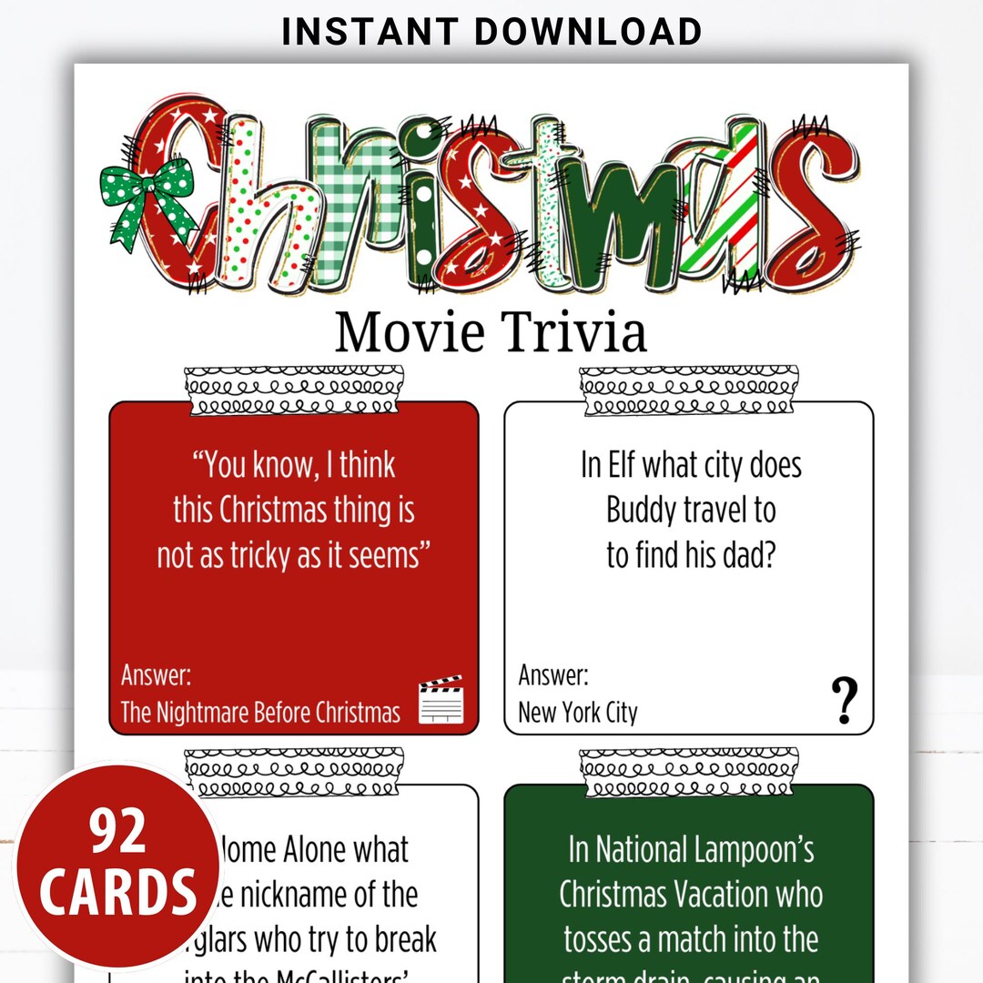 Christmas Movie Trivia Game Printable | Holiday Party Game for Family ...