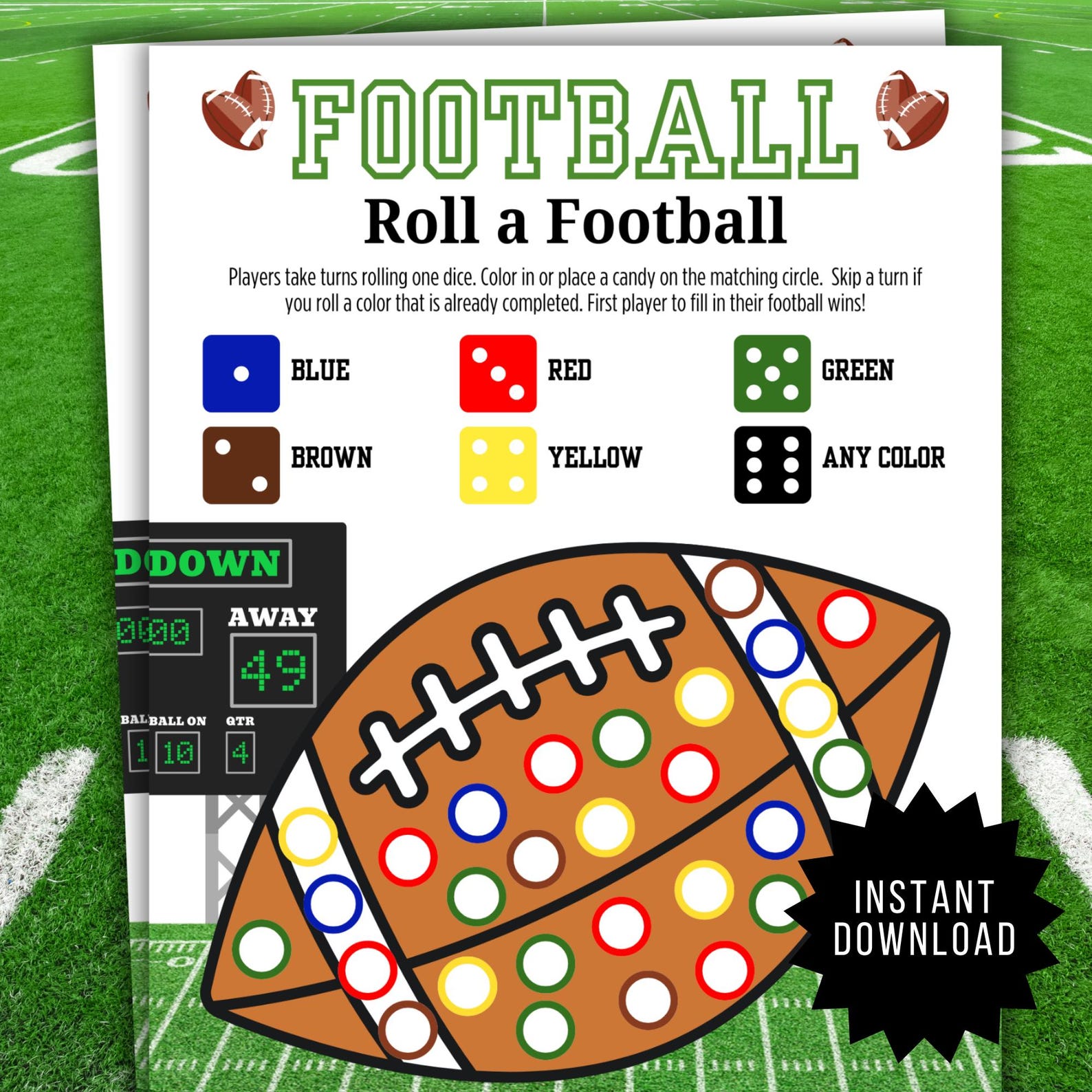 Printable Roll a Football Game | Football Party Dice Game | Football ...