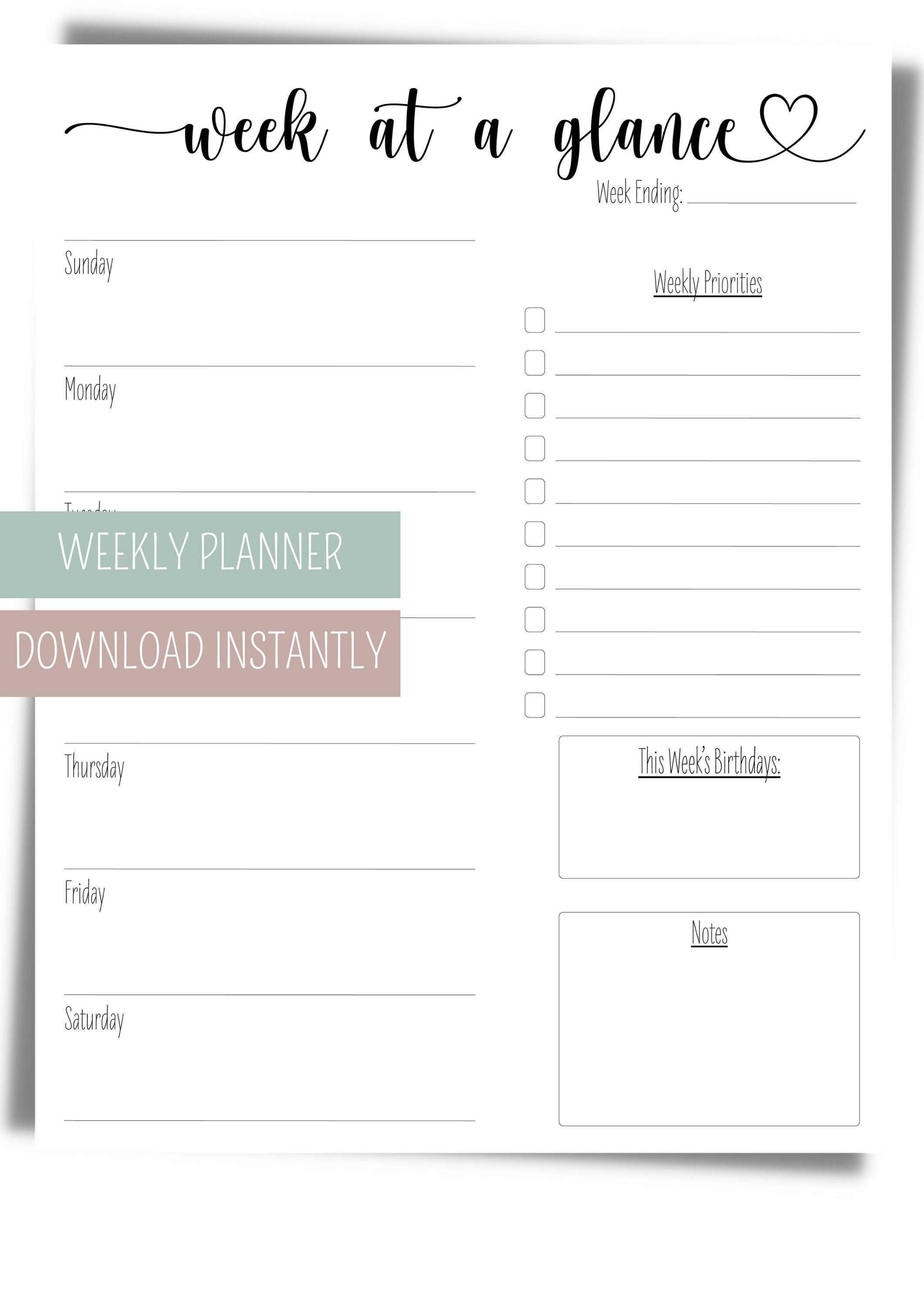 Weekly Planner | Printable Planner | Weekly Tracker | Weekly Schedule ...