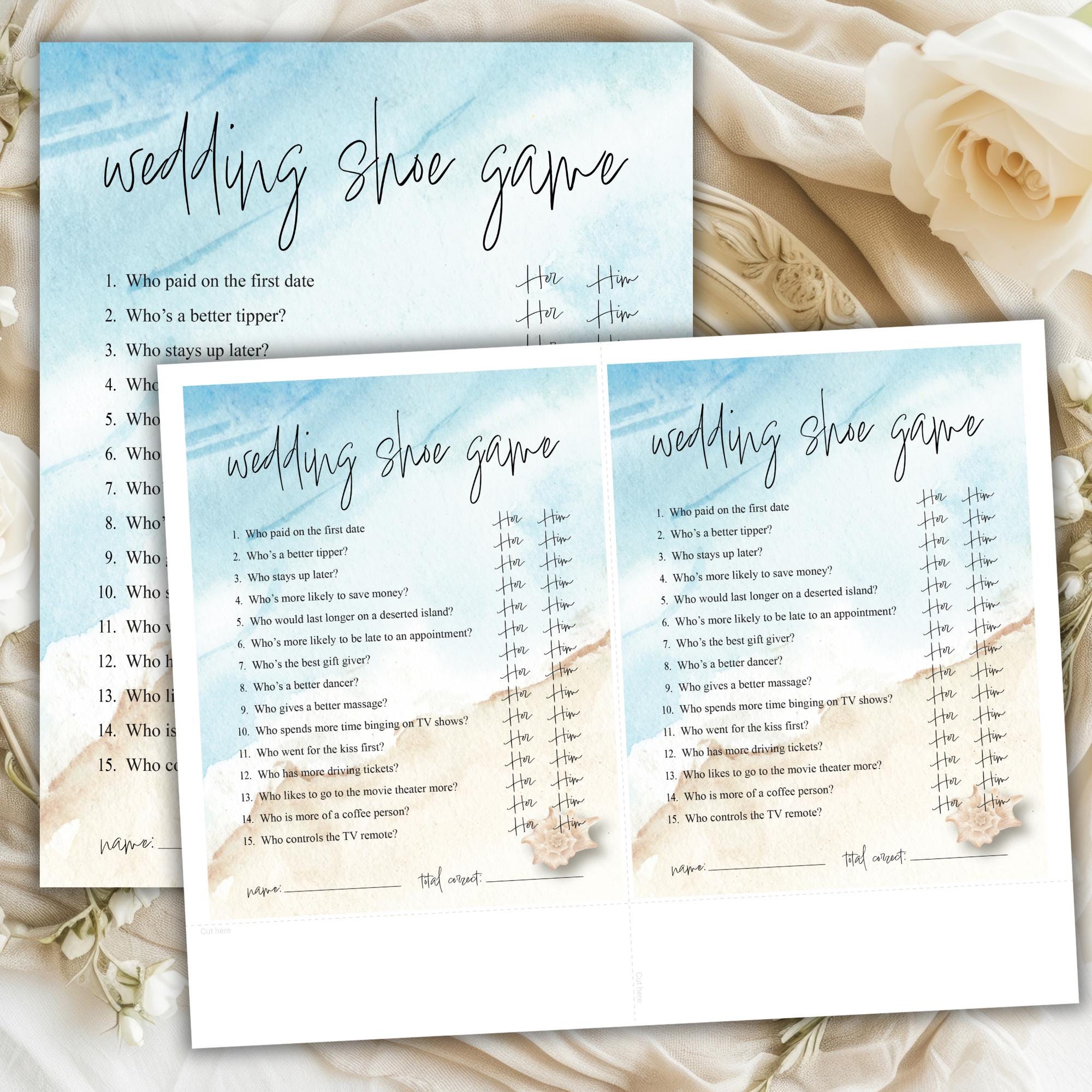 Printable Wedding Shoe Game for Bridal Shower Wedding Shower Fun Bride ...