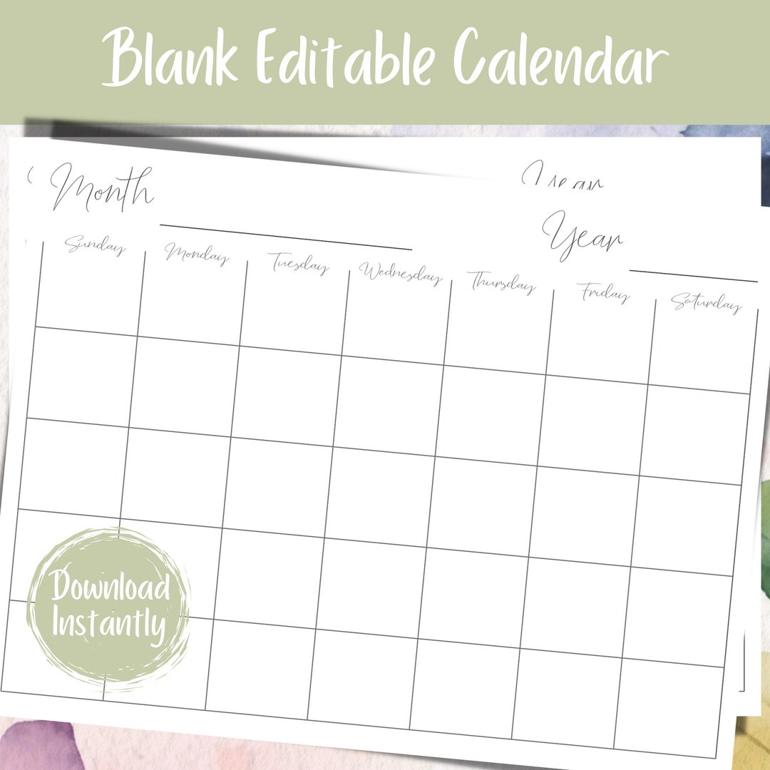 Perpetual Printable Calendar | Blank Landscape Calendar | Editable ...