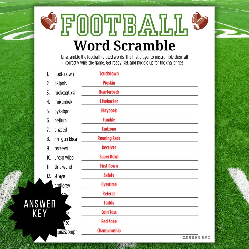 Printable Football Word Scramble Game | Football Draft Party Game ...