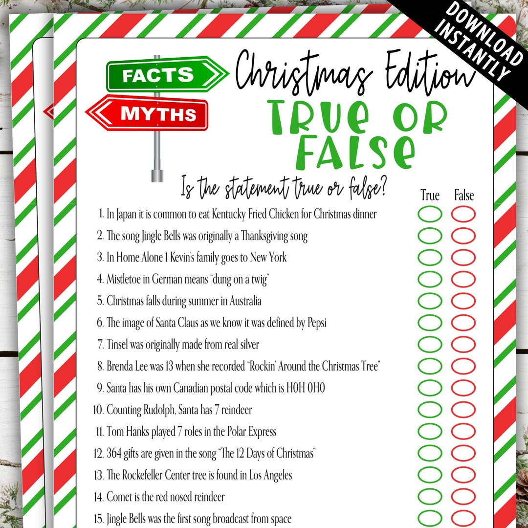 Christmas Edition True or False Game | Holiday Christmas Office Party ...