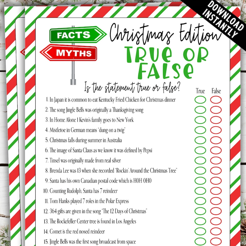 Christmas Edition True or False Game | Holiday Christmas Office Party ...