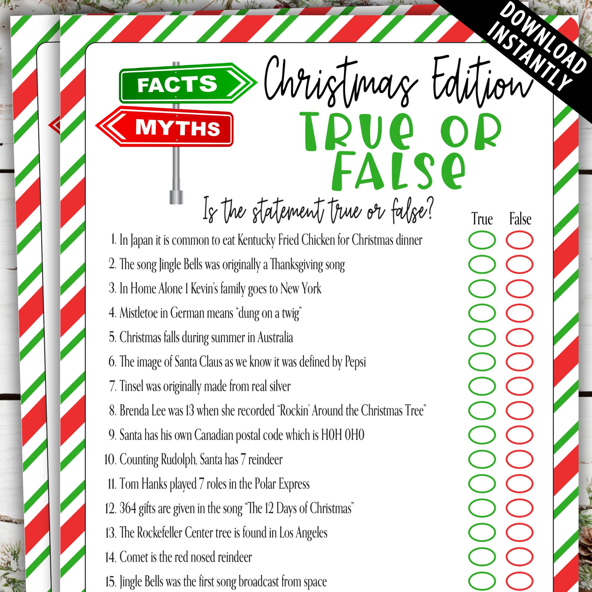 Christmas Edition True or False Game | Holiday Christmas Office Party ...