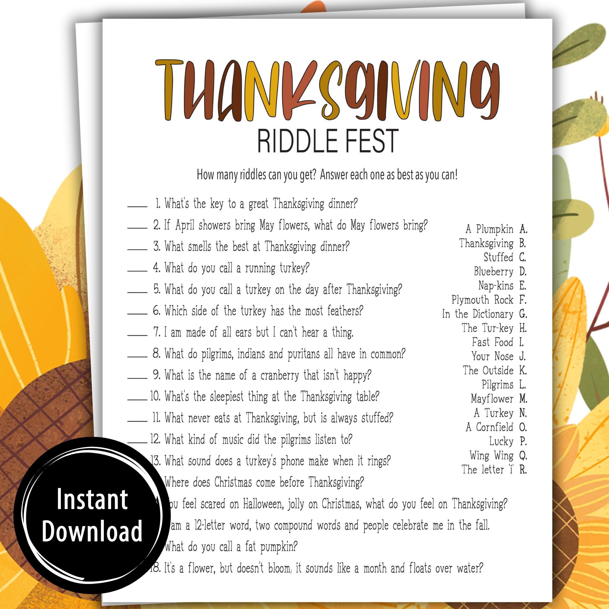 Thanksgiving Riddles Printable Game | Thanksgiving Gathering Game Night ...