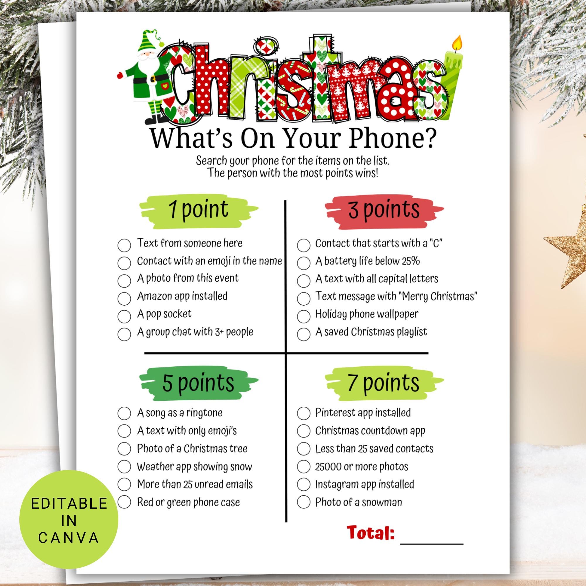 Christmas What's on Your Phone Printable Game | Editable Holiday Party ...