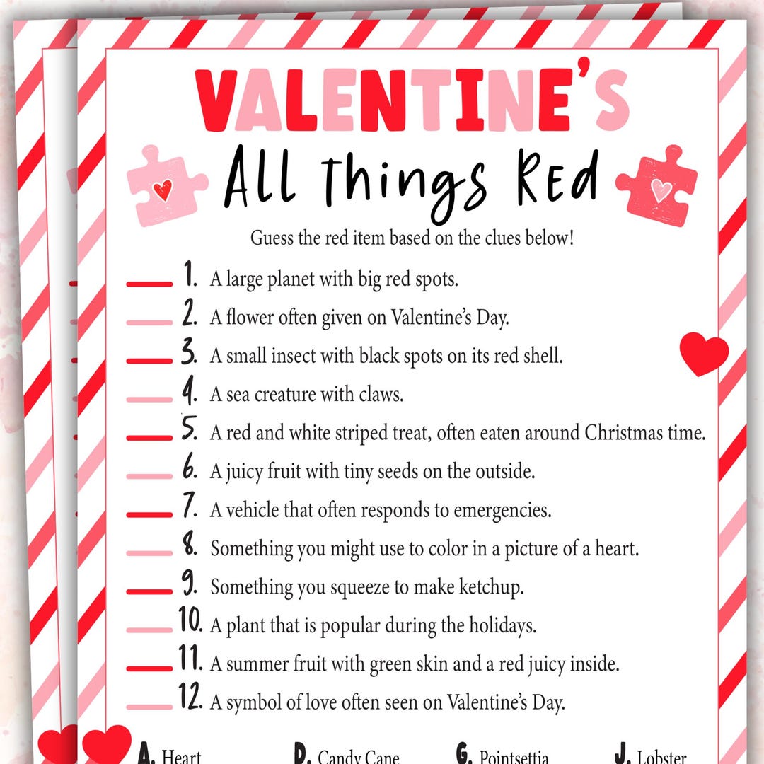 Fun Printable Valentines All Things Red Game for Kids | Instant ...