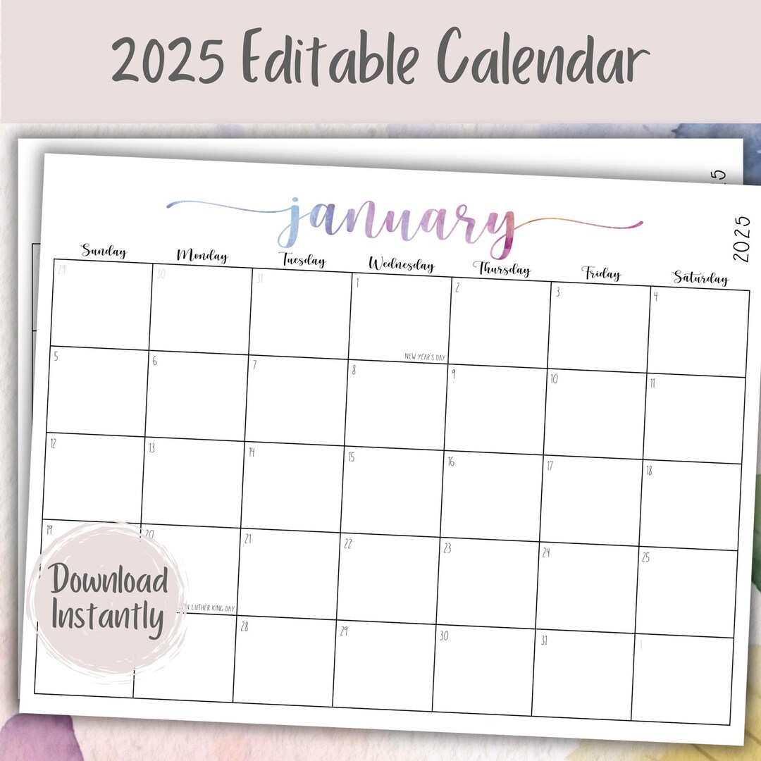 2025 Printable Calendar | 2025 Calendar PDF | 2025 Editable Calendar ...