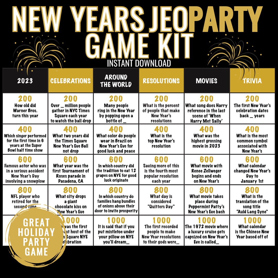 New Years Jeopardy Game New Years Office Party Game Family - Etsy