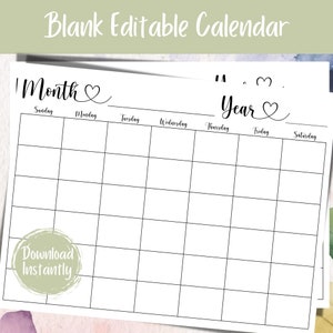 Perpetual Printable Calendar | Blank Landscape Calendar | Editable ...