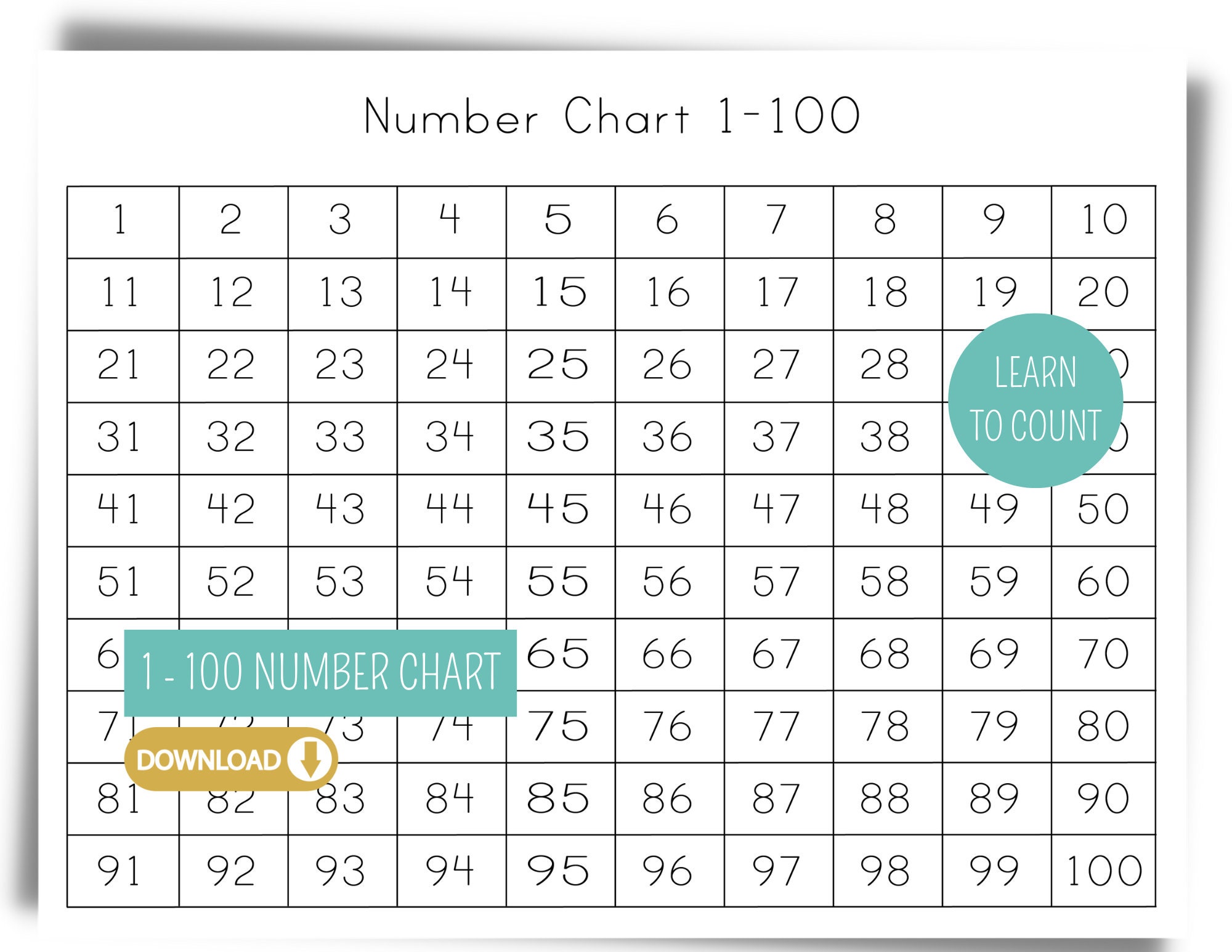 Counting to 100 | 1-100 Number Chart | Learning Numbers | Printable ...