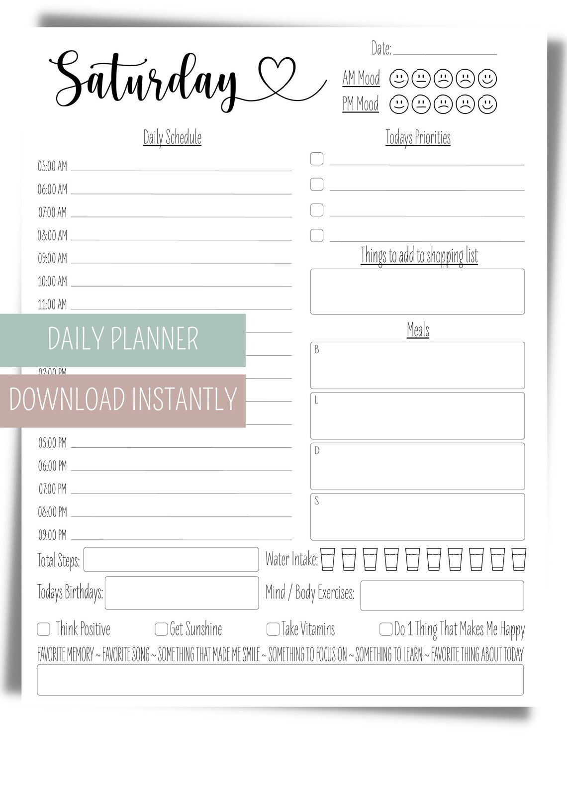 Daily Printable Planner Daily Calendar Health Planner Weekly Planner ...