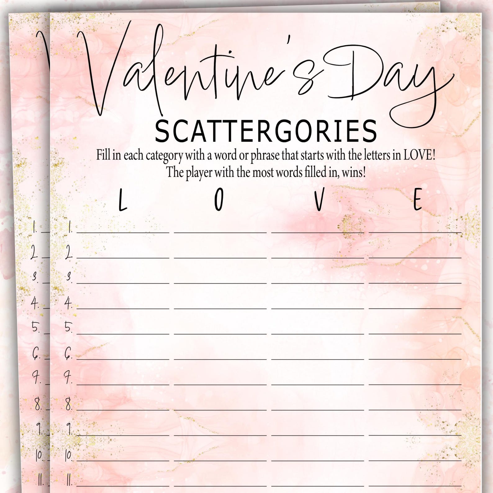Valentines Scattergories Game | Printable Valentines Party Word Game ...